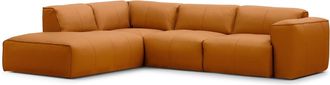 Studio Copenhagen home24 Ecksofa 3-Sitzer mit Recamiere Braun/Cognac Echtleder Neka 295 x 71 x 231cm Ottomane davorstehend links Skandi