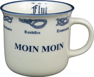 Generic Maritimer Keramik Becher - Moin Moin - 350ml Kaffeebecher Seemannsknoten Tasse Ebbe Flut (RA)
