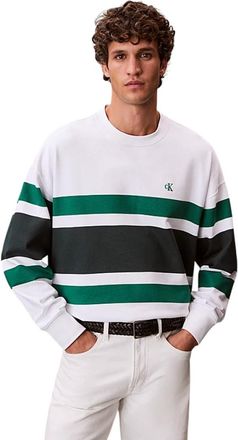 Calvin Klein Homme, Sweatshirts et sweats &agrave; capuche, Blanc, Taille: XS Premium Terry Block Stripe SweaT-shirt