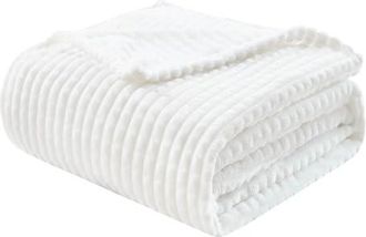 Emme Plaid Couverture Douillette, Grande, 200 x 230cm, Plaid Polaire Flanelle, Douce, Chaude, Jeté de Canapé, Couverture Doux, Blanc