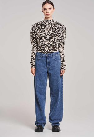 Benu Zebra-Bluse mit Kn&ouml;pfen