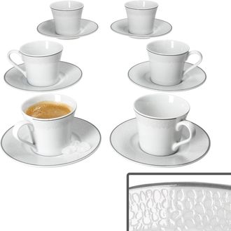 Ritzenhoff & Breker Venezia Espressotasse mit Untertasse für 6 Personen I 6X Tasse 80ml & 6X Untertasse I Elegantes Porzellan-Geschirr mit Relief in Kieselstein-Optik I f