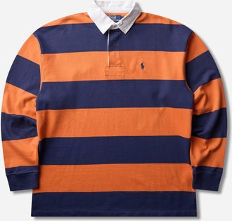 Polo Ralph Lauren Men s Big Fit Striped Jersey Rugby Shirt Kona Orange / Dark Cobalt