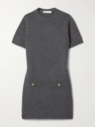 Valentino Garavani Minikleid Aus Wolle Mit Zierkn&ouml;pfen - Grau