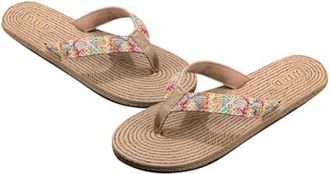 Beaupretty JOINPAYA Tongs d&Eacute;t&eacute; Femme Beige Taille 36 Sandales de Plage Plates en Paille Tress&eacute;e Semelle Antid&eacute;rapante Solide Pantoufles L&eacute;g&egrave;res et Confortables p