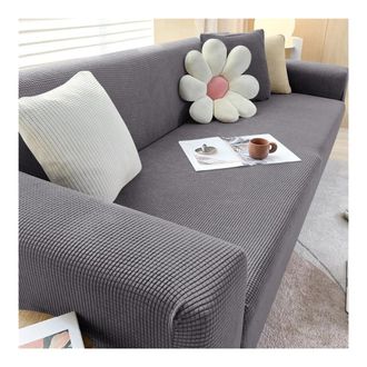 Yetonado Elastischer Sofabezug aus Jacquard-Stoff, Stretch-Couchbezug, L-Form, Sofa-Schonbezug, Eckbezug f&uuml;r Wohnzimmer, 1/2/3/4-Sitzer (Dunkelgrau, Gr&ouml;&szlig;e M (1