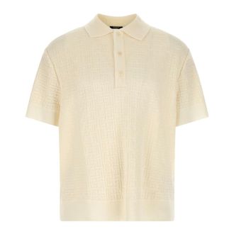 Balmain Homme, Tops, Blanc, Taille: 2XL Monogram Jacquard Polo