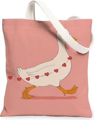 Generic Sacs fourre-tout en toile de canard mignons, motif coeur, sacs d&eacute;picerie r&eacute;utilisables, sacs d&eacute;picerie printaniers, l&eacute;gers et lavables en toile pour l
