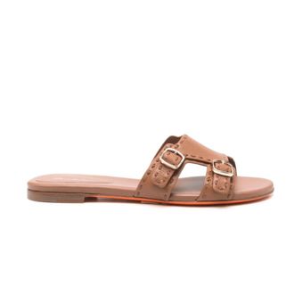 Santoni Braune Leder Slip-On Sandalen mit Schnalle - - Shoes - Damen - Braun - 38 EU