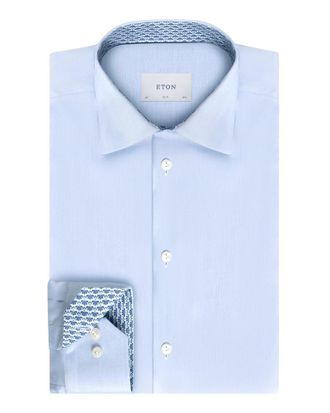 Eton Unifarbenes Twill-Hemd mit Kentkragen und Ausputz, Slim in