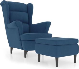 vidaXL Fauteuil &agrave; oreilles avec tabouret bleu velours