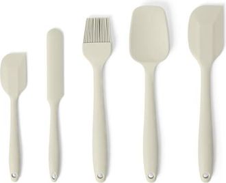 Amazon Basics Silikon-Spatel, 5-Teiliges Set, BPA-frei, Hitzebest&auml;ndig und Sp&uuml;lmaschinenfest, Leinengrau