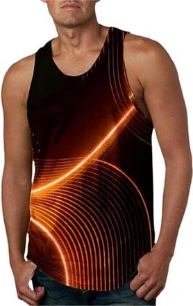 Generic DENGJIAMY D&eacute;bardeur fantaisie pour homme - T-shirt d&eacute;t&eacute; imprim&eacute; - Grande taille - V&ecirc;tements tendance &agrave; col rond sans manches pour homme, Orange, 4XL