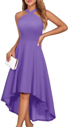 Dresstells Cocktailkleid Damen Elegant f&uuml;r Hochzeit Neckholder Swingkleid Abendkleid Kurz Vintage Rockabilly Lila Festliche Kleider Knielang Gro&szlig;e Gr&ouml;&szlig;en Abschlu