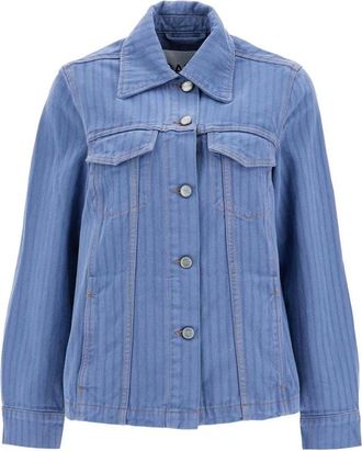 Ganni Femme, Vestes, Bleu, Taille: 40 FR Veste en jean ray&eacute;e