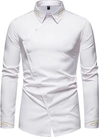 Generic Chemise d&eacute;contract&eacute;e &agrave; manches longues pour homme - Cardigan - Chemise &agrave; manches courtes - Champagne, Blanc., XXL