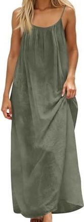 Generic Robe de vacances pour femme - Grande taille - L&eacute;g&egrave;re - Robe longue d&eacute;t&eacute; - Dos profond - D&eacute;contract&eacute;e - Boho - Plage - M&eacute;lange de coton doux - Robe dos