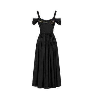 Elisabetta Franchi Femme, Robes, Noir, Taille: 36 FR Robe en Coton Stretch avec Cha&icirc;ne Bijou