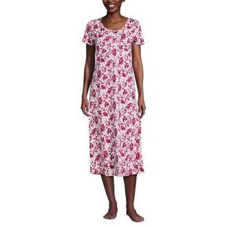 Lands End Wadenlanges Kurzarm-Nachthemd aus reiner Baumwolle, Damen, Gr&ouml;&szlig;e:44-46 regular, Pink, Baumwolle, by Lands End