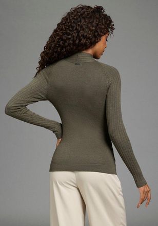 Bruno Banani Stehkragenpullover mit Cut-Out aus Ripp- und Feinstrick, figurbetonte Passform, Langarm