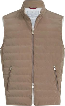 Brunello Cucinelli Homme, Vestes, Brun, Taille: XL Bonded Nylon Down Vest