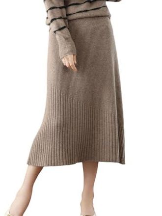 Generic Jupe en tricot cachemire uni pour femme - Longue et épaisse - Élastique - Jupe droite, kaki, S