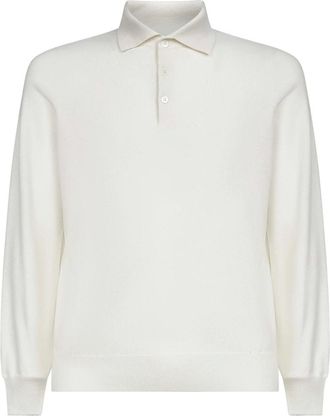 Brunello Cucinelli Homme, Pulls, Blanc, Taille: L Polo en Tricot de Cachemire
