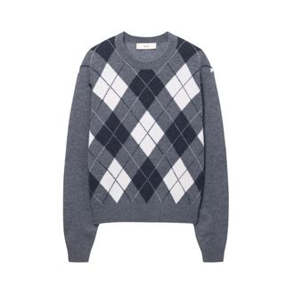 Dunst Pull Col Rond Argyle - Homme - Pulls - Gris - Taille: XL