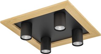 Eglo LED Deckenleuchte Valcasotto, 4-flammige Deckenlampe aus Holz und Metall in schwarz und weiß, Deckenbeleuchtung, FSC100HB, inkl. GU10 Spots, warmweiß