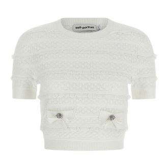 Self Portrait Pointelle Strickoberteil - - Knitwear - Damen - Wei&szlig; - S