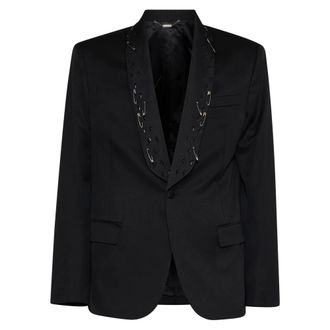 John Richmond Homme, Vestes, Noir, Taille: 2XL Veste Tailleur avec Revers D&eacute;cor&eacute;