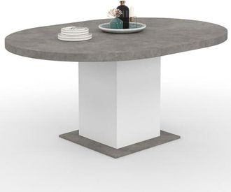 IDMarket Table &agrave; Manger Extensible Ronde Eden 4-8 Personnes b&eacute;ton et Blanc 120-160 cm
