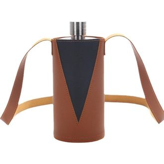 Generic Zylindrischer Flachmann, 1000, Edelstahl-kesseltopf, Gro&szlig;es Fassungsverm&ouml;gen, Flachmann F&uuml;r Whisky, Weinflasche Lederetui