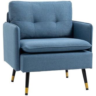 HOMCOM Polstersessel Armlehnensessel mit Kissen Loungesessel Sofa mit Leinenoptik, Stahlbeine, f&uuml;r Wohnzimmer, Schlafzimmer, Blau, 76 x 68 x 80 cm