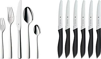 WMF Boston Besteck Set 12 Personen, Essbesteck 60 teilig, Monobloc-Messer, Cromargan Edelstahl poliert & Classic Line Frühstücksmesser Set 6-teilig, 23 cm