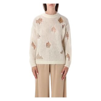 Fabiana Filippi Femme, Pulls, Beige, Taille: 36 FR Pull en Mohair Ivoire &agrave; Maille Ouverte Aw25