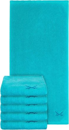 Sansibar 6er Set Handtuch 50x100 cm - Saugstarkes Frotteetuch aus 100 % Baumwolle - Oeko-TEX Zertifiziert - Sylt-Design mit gesticktem Säbel-Logo - Türkis