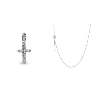 Pandora Pandora Anh&auml;nger Klassisches Kreuz 397571CZ & Damen-Erbskette Silberkette 925 Silber 45 cm - 590515-45