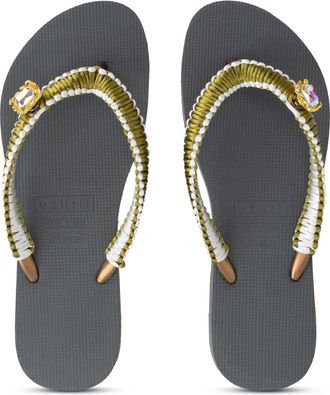 UZURII Slipper & Pantoletten - flip flop Green Macrame Switch - Gr. 37_38 - in Silber - f&uuml;r Damen