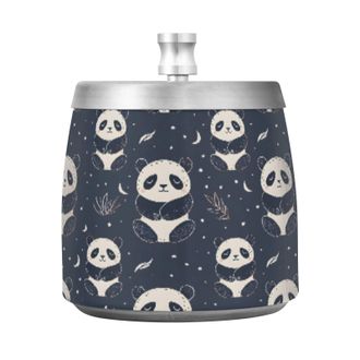 Mnsruu Niedlicher schwarzer Panda-Aschenbecher mit Deckel, Edelstahl, rauchfrei, geruchlos, winddicht, Zigarren-Aschenbecher für Terrasse, Zuhause, Büro, Tis