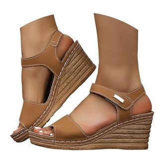 Generic Sandales compens&eacute;es pour femme 2026 habill&eacute;es d&eacute;contract&eacute;es &agrave; bout ouvert et talon bas avec sangle de cheville pour le travail de bureau, chaussures d