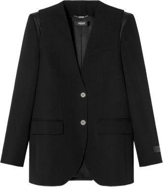 Versace Femme, Vestes, Noir, Taille: 36 FR Veste Noire en Cuir Matelassé avec Inserts