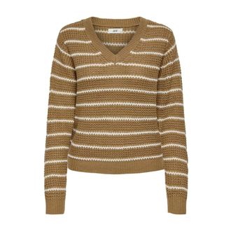 Jacqueline de Yong Gestreifter V-Ausschnitt Pullover Damen - - Knitwear - Damen - Braun - XL