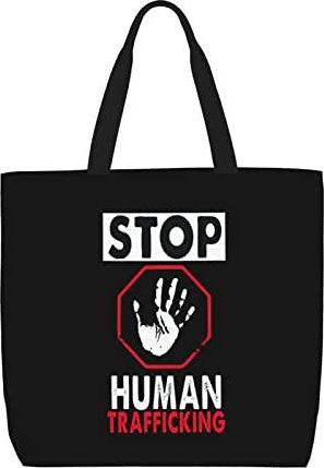 Generic Sac Fourre-Tout Halte &Agrave; La Traite Des &Ecirc;tres Humains Grand Sac A Main R&eacute;utilisable Lavables Sacs En Toile Pour Femmes, Pour Burea, Voyage, Shopping, &Eacute;c