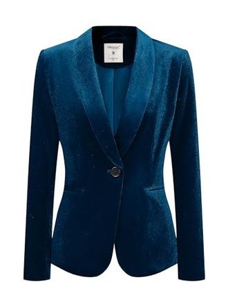 Allegra K Blazer en Velours Femme &agrave; Col Ch&acirc;le avec 1 Bouton D&eacute;guisement Blazer daffaires D&eacute;contract&eacute; Veste Automne pour C&eacute;r&eacute;monie Bleu Profond 3XL