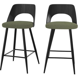 Rendez-Vous Déco Rendez-vous Déco - Lot de 2 chaises pour îlot central en tissu bouclé vert kaki 66 cm - mindy