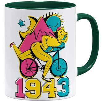 OM3 Psychedelic-Bicycle-Day-1943 Kaffee-Tasse - Keramik Becher - 11oz 325ml - Beidseitig Bedruckt - Gr&uuml;n