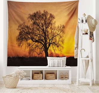 Abakuhaus Baum Wandteppich, Old Oak at Sunset View aus Weiches Mikrofaser Stoff Waschbar ohne Verblassen Digitaldruck, 150 x 110 cm,Orange Braun