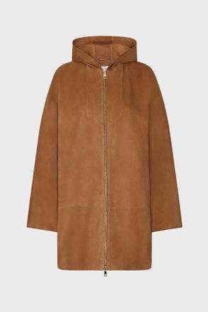 Gerard Darel Manteau &agrave; capuche en cuir velours - JENIFER - Cigare