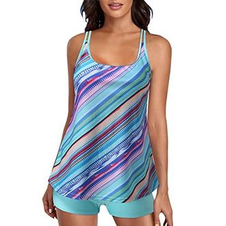 Generic Tankini pour femme - Maillot de bain deux pi&egrave;ces push-up - Taille haute - Grande taille - S&eacute;chage rapide - V&ecirc;tements de natation d&eacute;t&eacute;, bleu clair, XXL